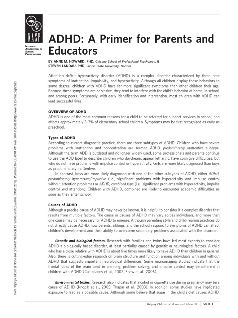 ADHD A Primer For Parents and Educators | PDF | Attention Deficit Hyperactivity Disorder ...
