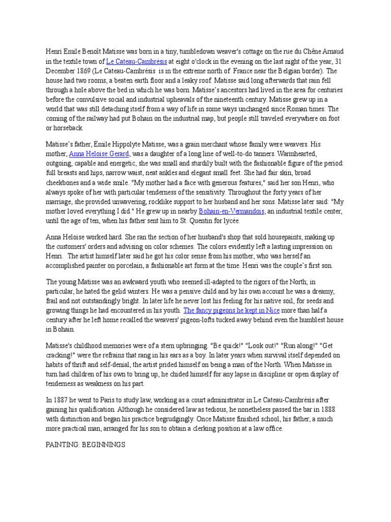 Henri Emile Benoît Matisse | PDF | Art Movements | Paintings