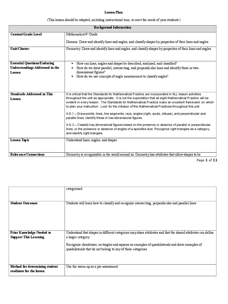 Geometry Lesson Plan Msde | PDF