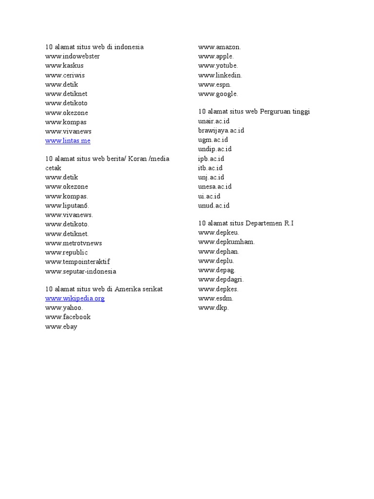 10 Alamat Situs Web Di Indonesia | PDF