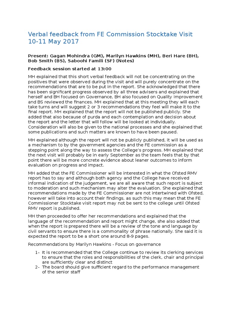 Verbal Feedback Report | PDF