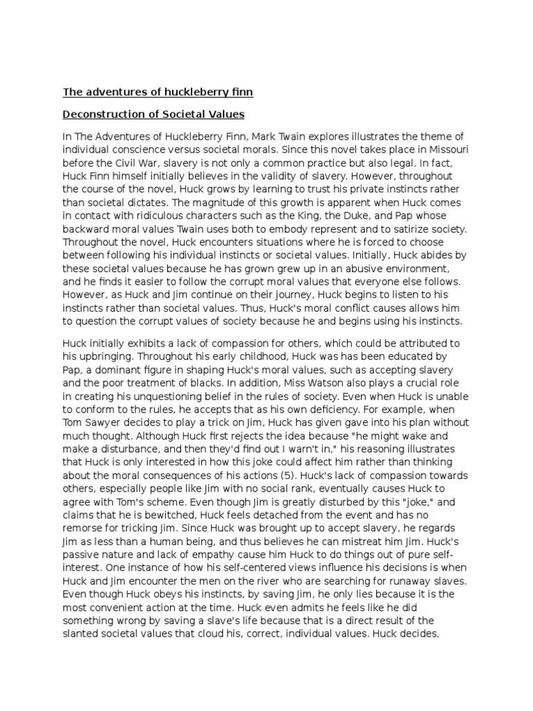 Huck Finn's Moral Growth vs. Society | PDF | Huckleberry Finn ...