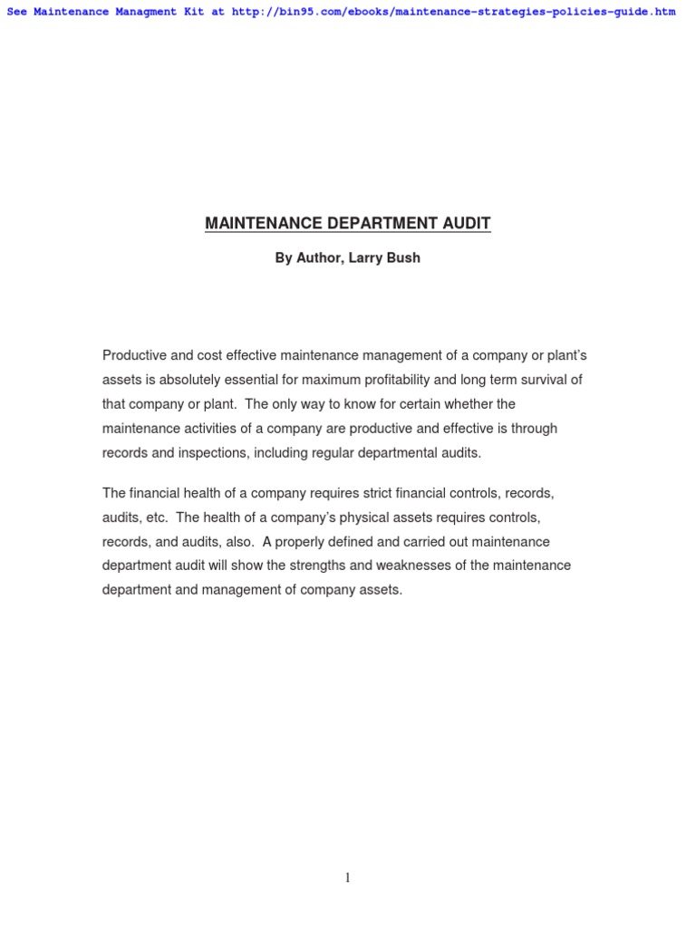 Maintenance Management Audit | PDF | Engineering | Business