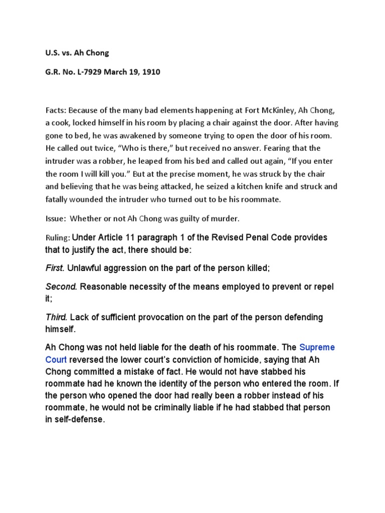 US vs. Ah Chong | PDF | Mystery, Thriller & Crime Fiction