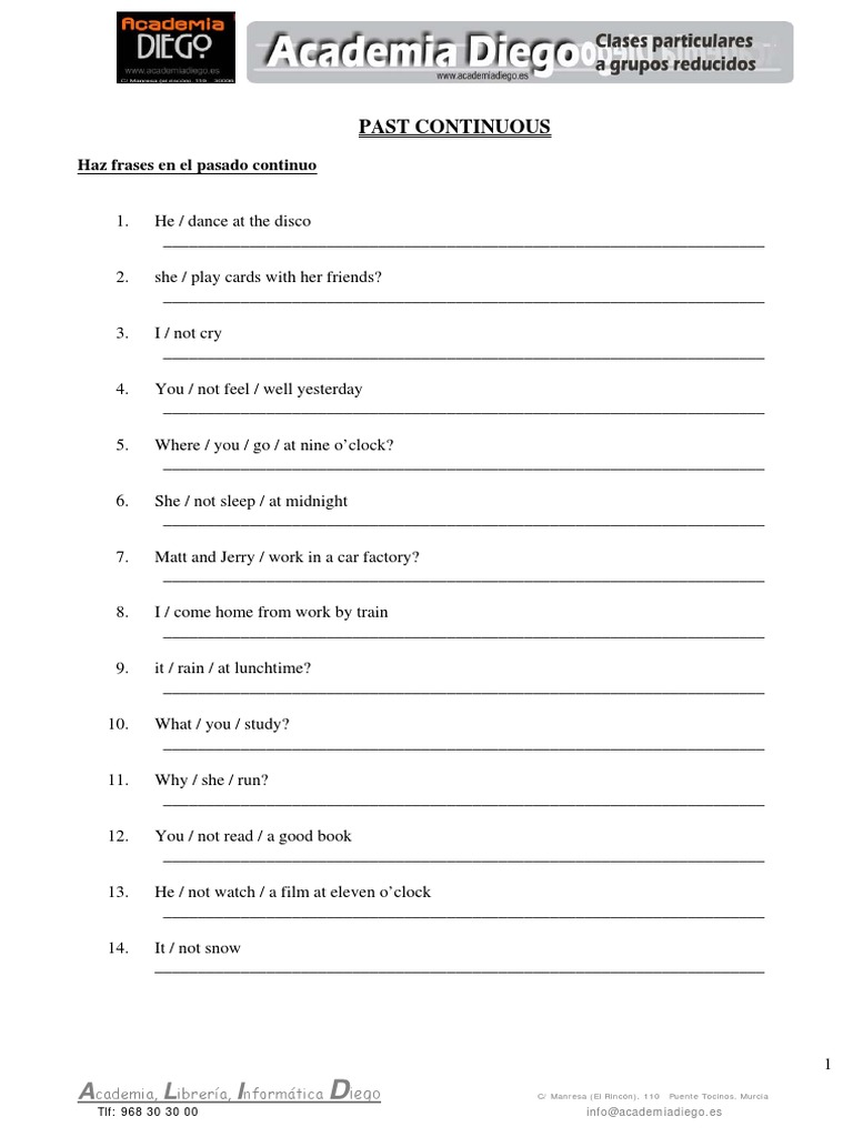 Past Continuous: Haz Frases en El Pasado Continuo | PDF