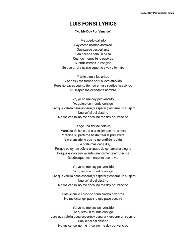 Luis Fonsi Lyrics - No Me Doy Por Vencido | PDF | Ocio ...