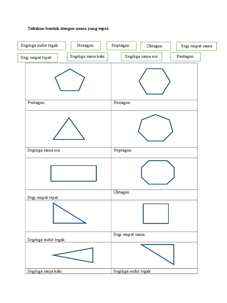 Tuliskan Bentuk Dengan Nama Yang Tepat | PDF