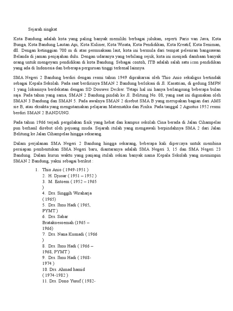 Sejarah Singkat SMAN 2 Bandung | PDF | Perjalanan