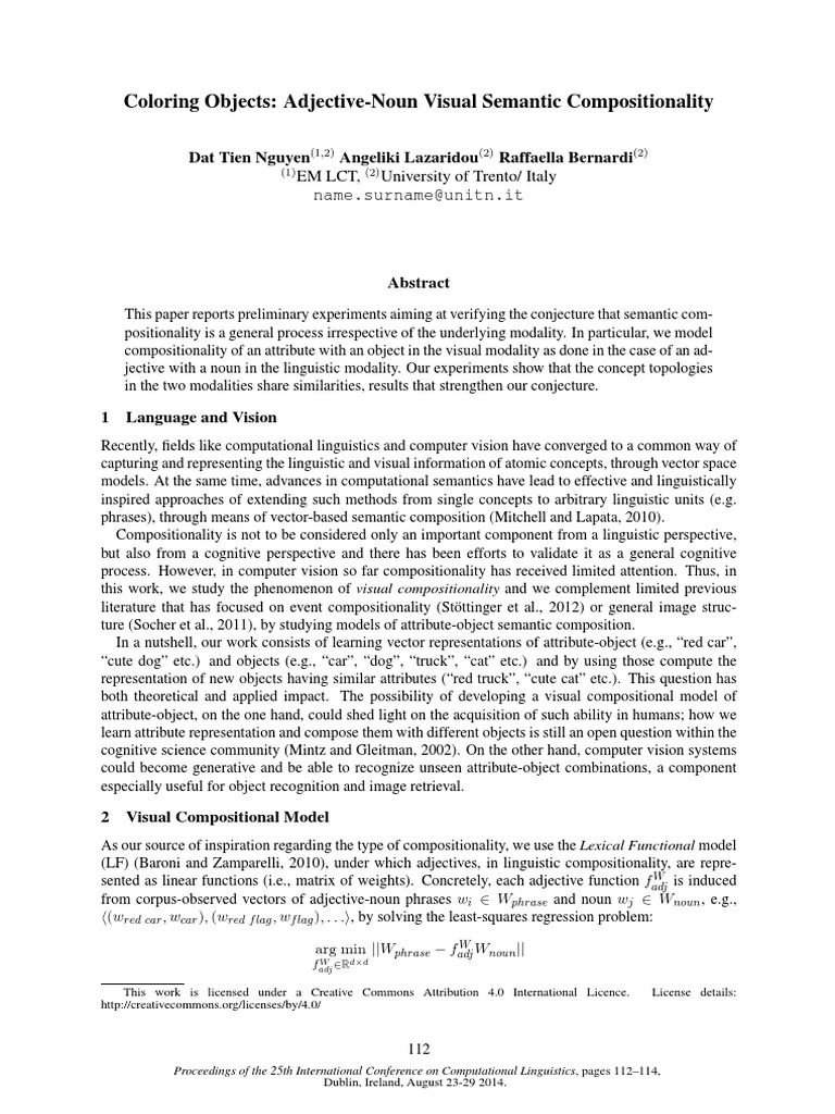 Coloring Objects: Adjective-Noun Visual Semantic Compositionality | PDF | Semantics | Phrase