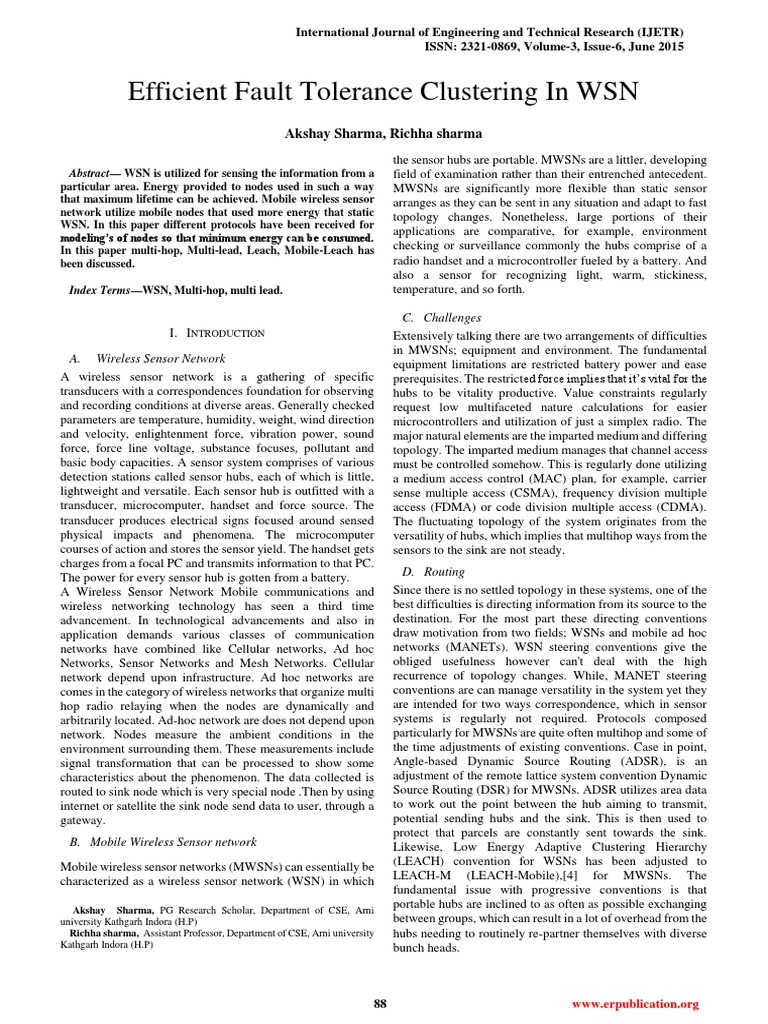 Efficient Fault Tolerance Clustering in WSN: Akshay Sharma, Richha Sharma | PDF | Wireless ...