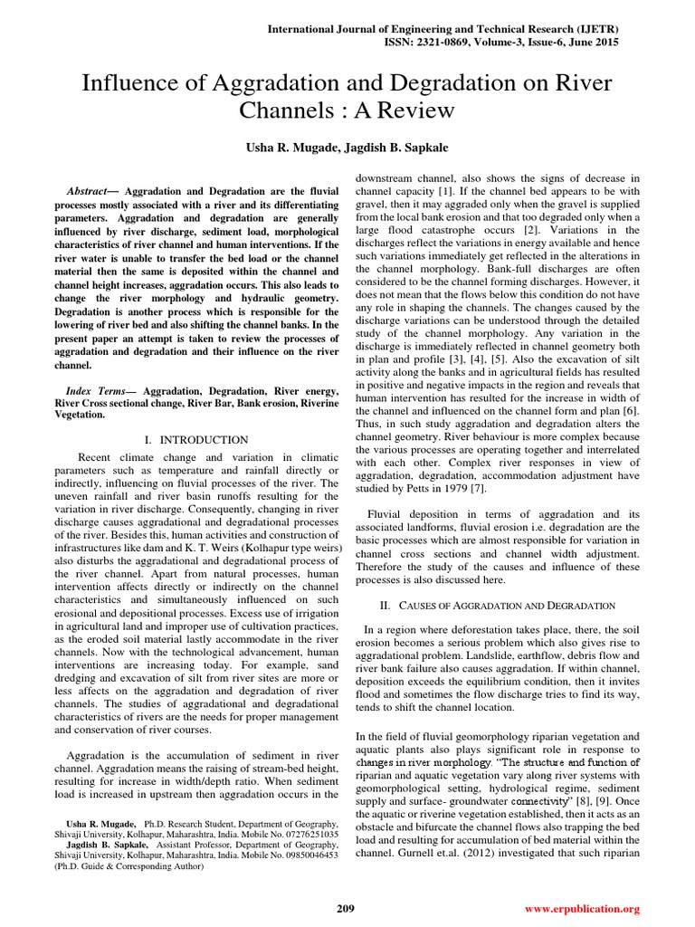 Influence of Aggradation and Degradation On River Channels: A Review ...