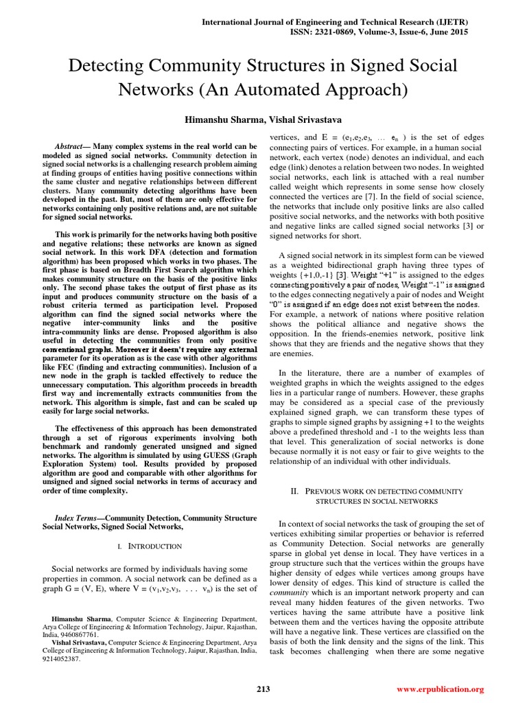 Detecting Community Structures In Signed Social Networks An Automated Approach Pdf Vertex