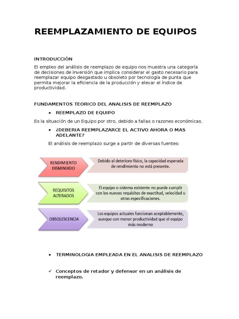 Análisis de Reemplazo de Equipos Eficiente | PDF | Depreciación | Euro
