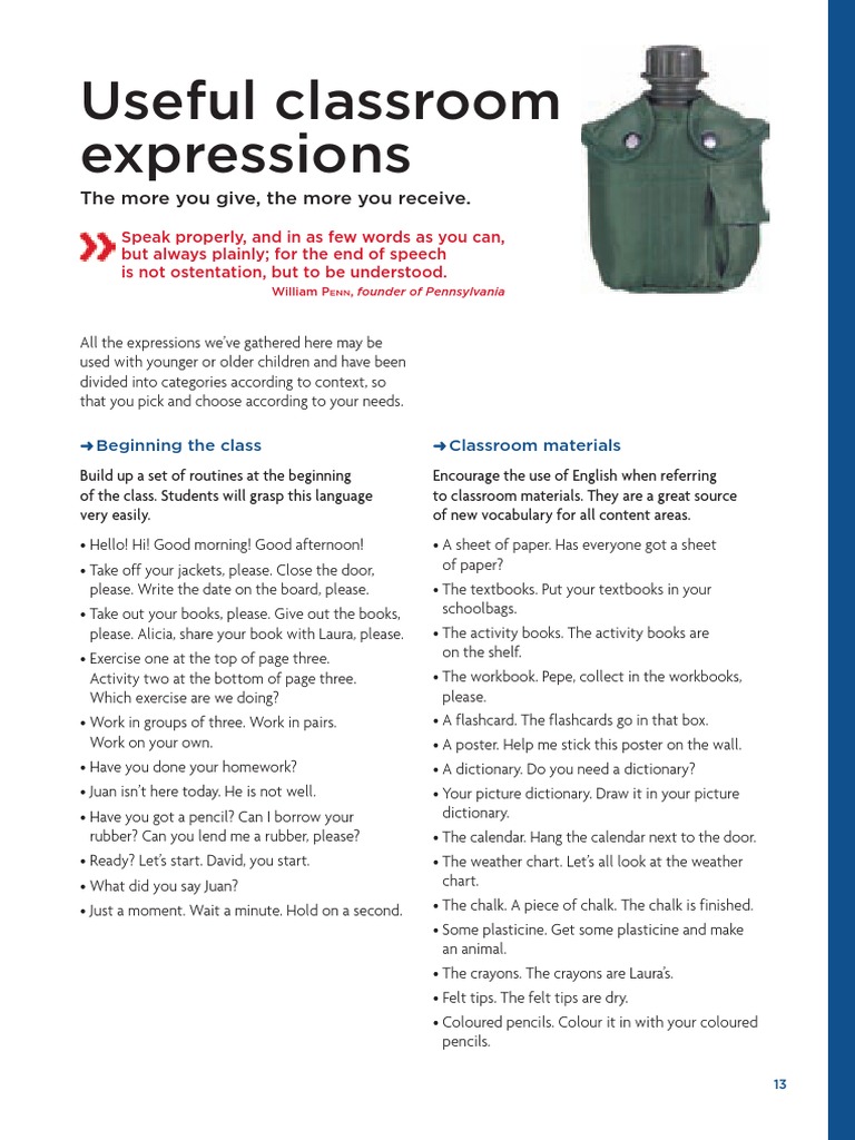 Useful Classroom Expressions PDF | PDF
