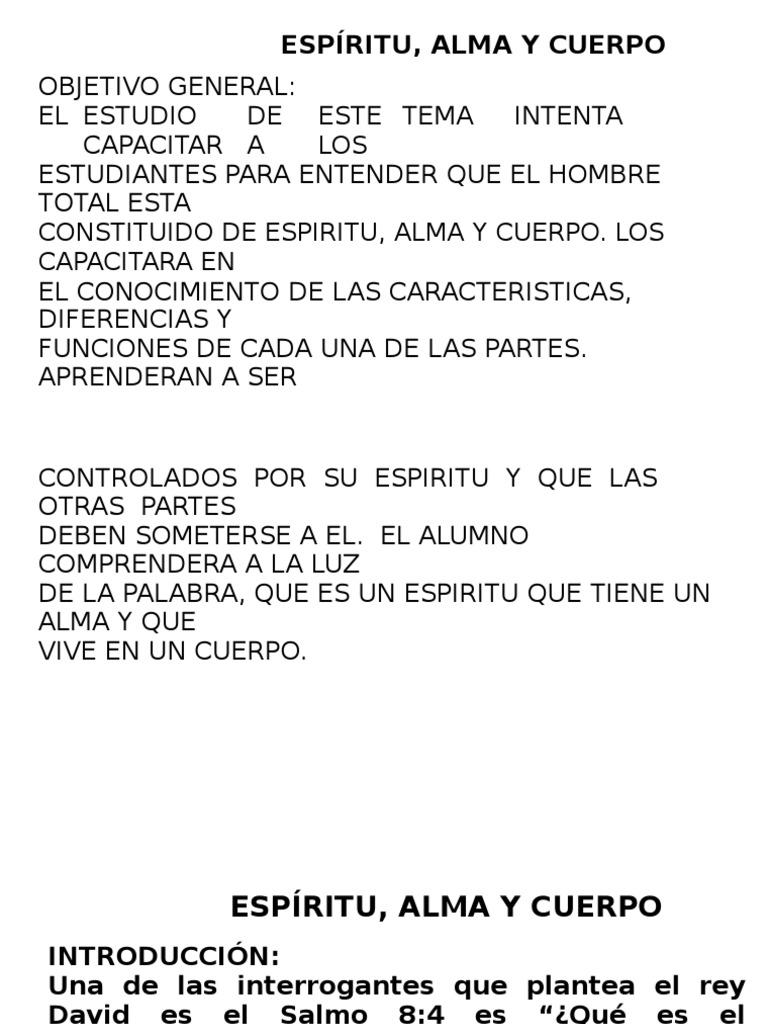 Espiritu Alma Y Cuerpo Pdf Alma Temperamento