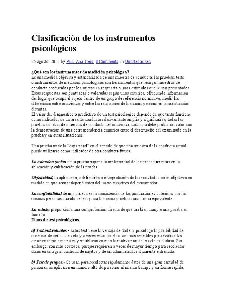 Clasificación de Los Instrumentos Psicológicos | PDF | Comportamiento ...