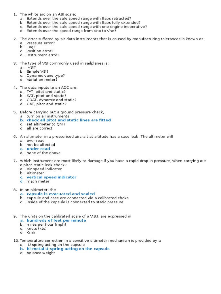 Aircraft Instrumentation Quiz Questions | PDF | Technology & Engineering