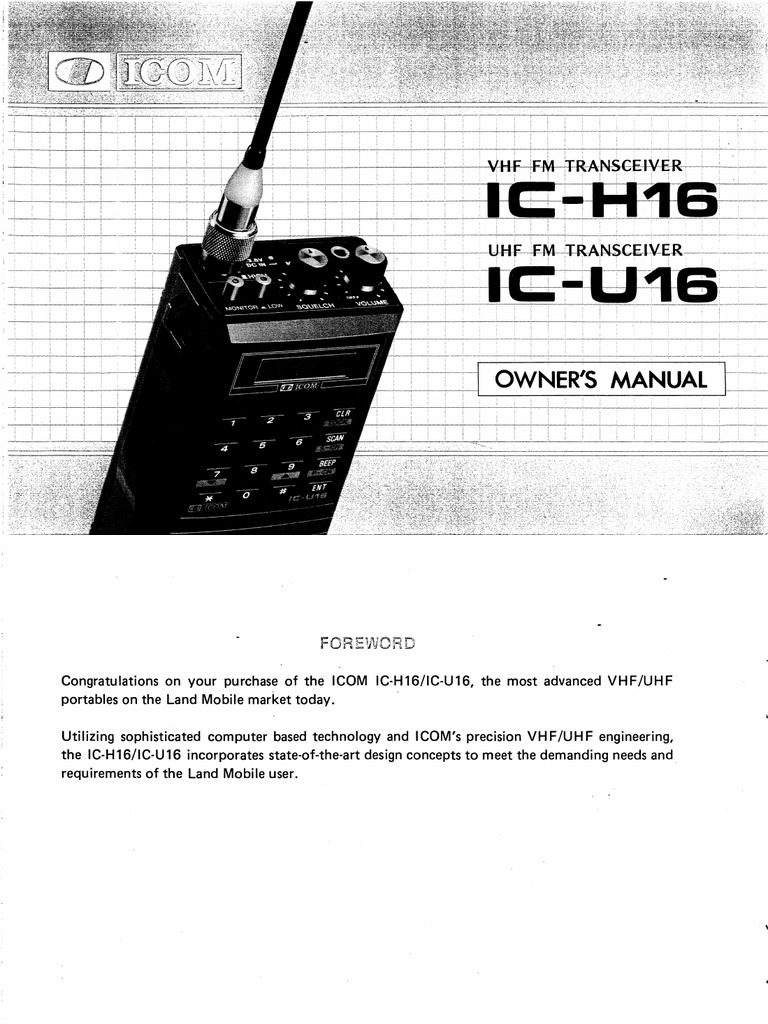 Icom IC-H16 IC-U16 Owners Manual | PDF