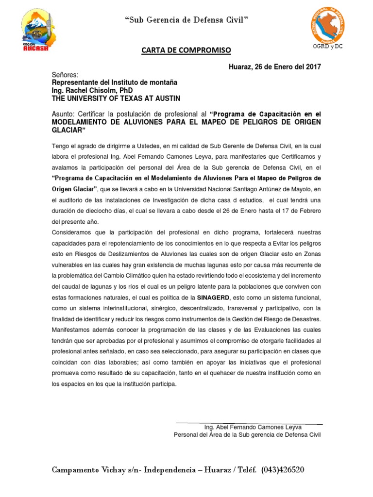 Carta de Compromiso Indeci Gra 2017 PDF | PDF | Science | Ciencia (general)