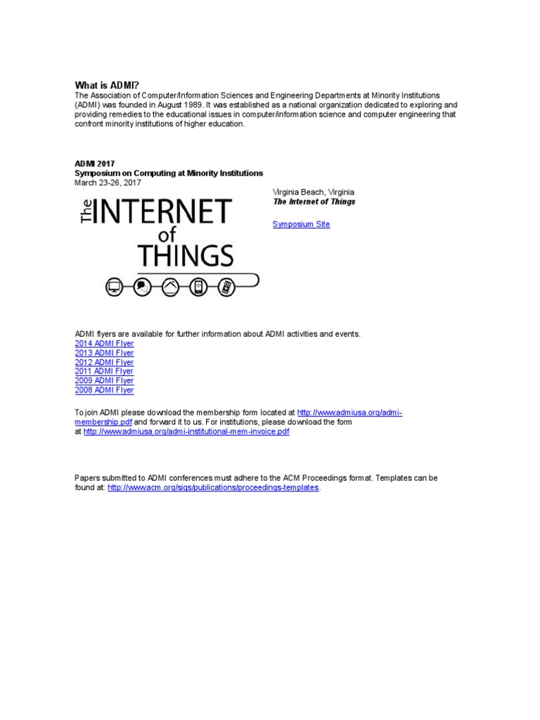 What Is ADMI?: ADMI 2017 Symposium On Computing at Minority ...