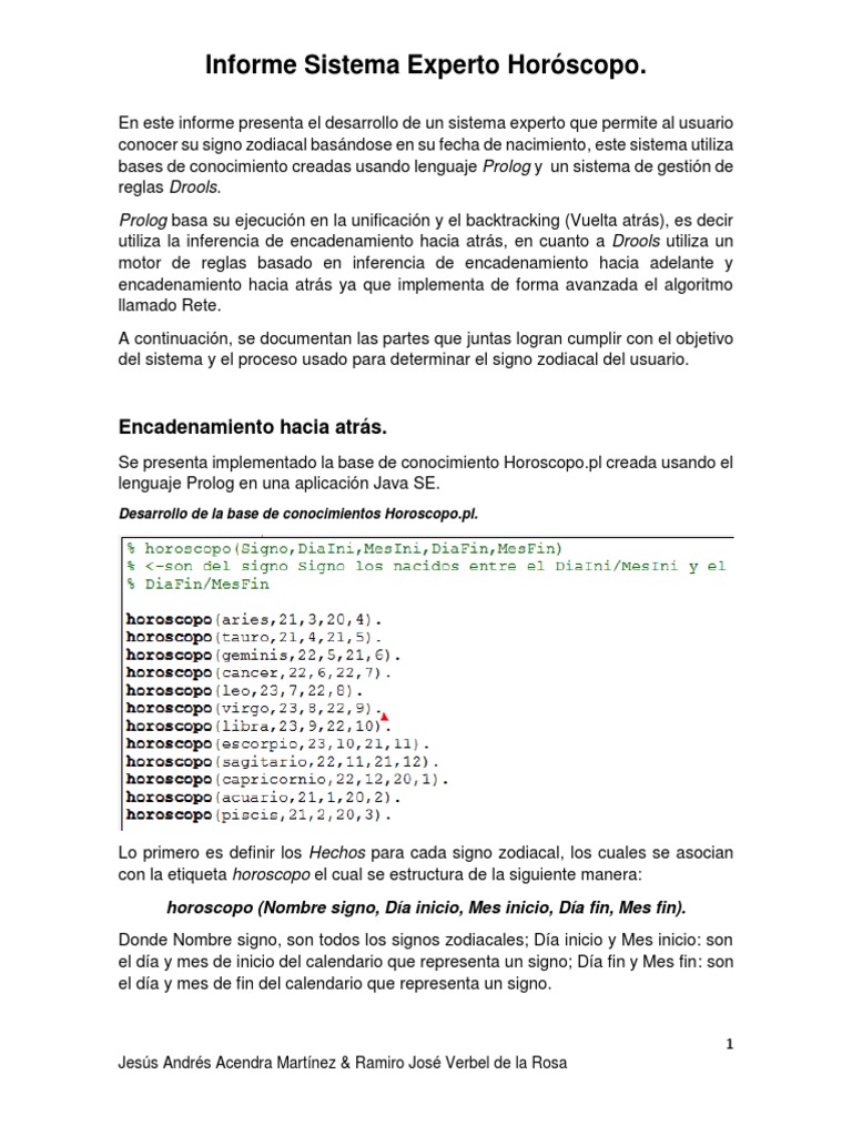 Informe Sistema Experto Prolog y Drools Horoscopo | PDF | Zodíaco | Java (lenguaje de programación)