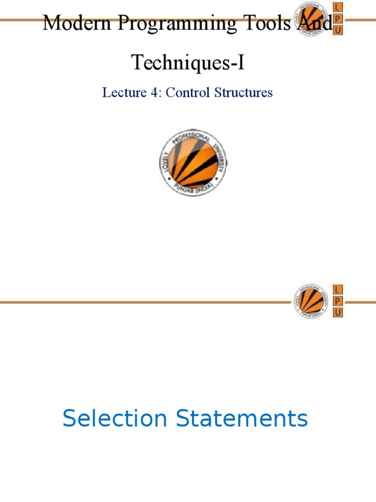 Modern Programming Tools and Techniques-I: Lecture 4: Control Structures | PDF | Control Flow ...