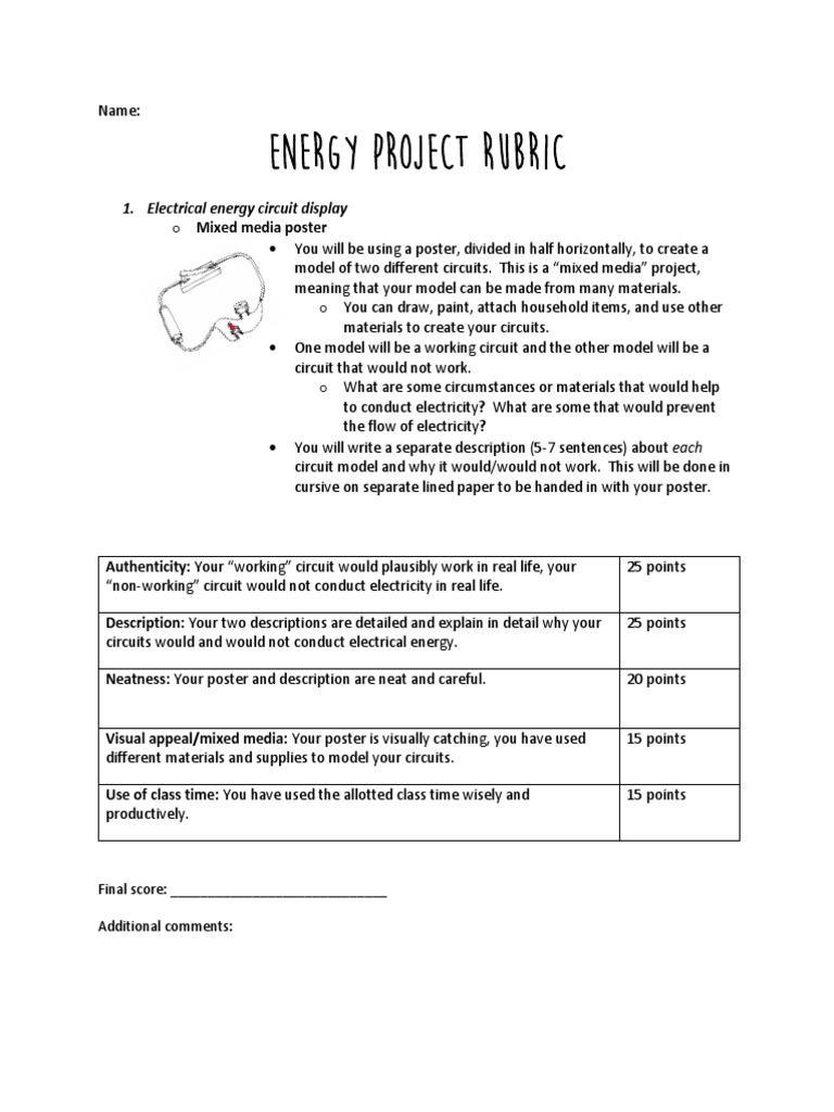 Energy Project Rubric Circuit Poster | PDF | Art | Computers
