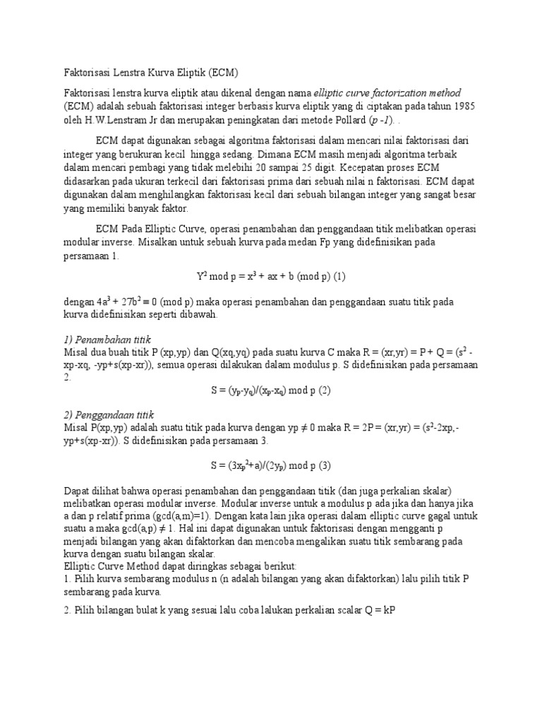 Faktorisasi Lenstra Kurva Eliptik | PDF
