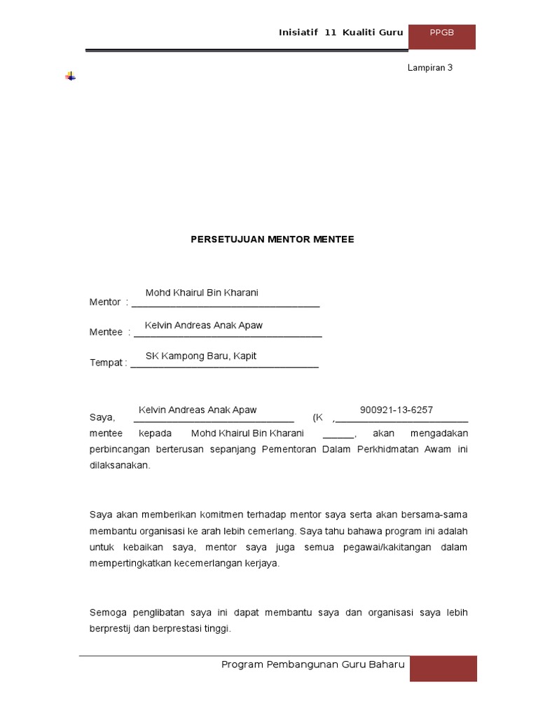 Surat Persetujuan Mentor Mentee | PDF | Karier & Perkembangan | Bisnis