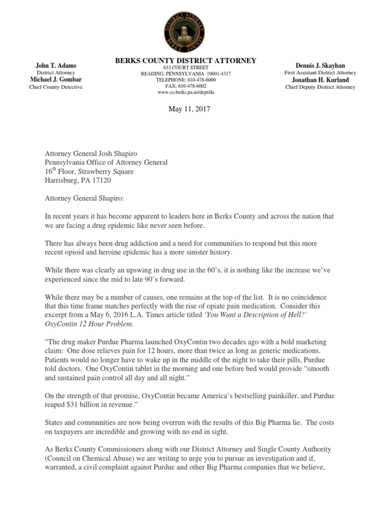 Letter To Attorney Gen. Josh Shapiro | PDF | Oxycodone | Pharmacology