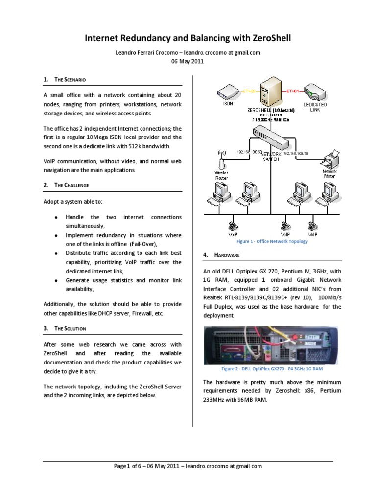 Configuring Internet Redundancy and Load Balancing with ZeroShell in a Small Office Network ...