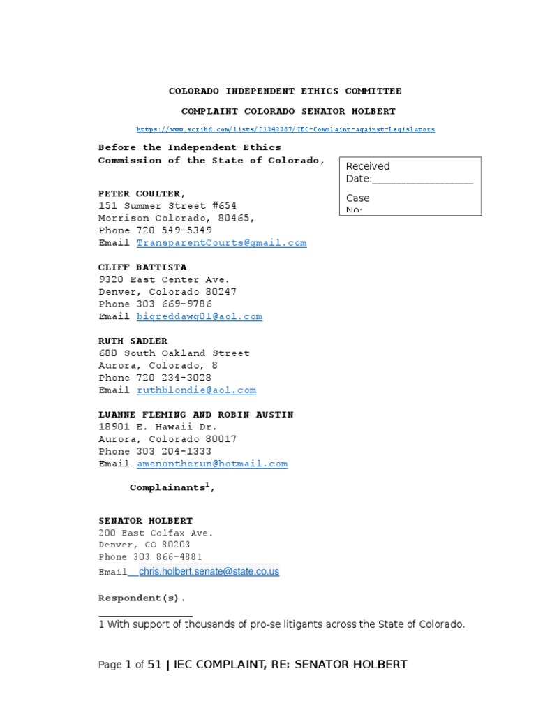 IEC Complaint Senator Holbert, May 11, 2017 | PDF | United States ...