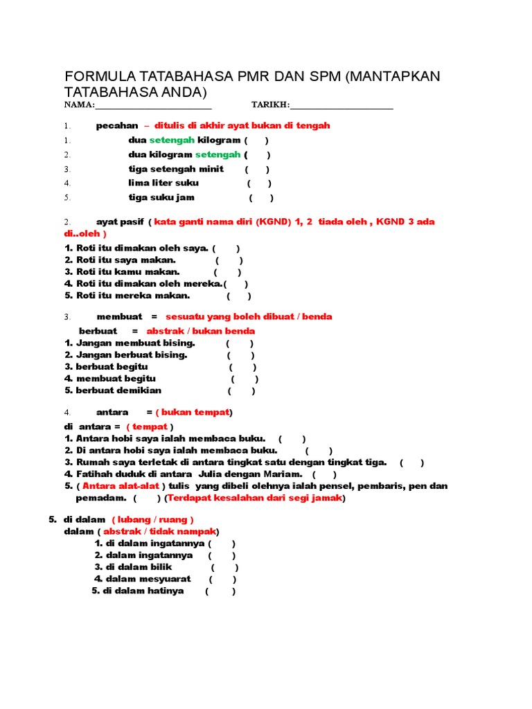 Formula Tatabahasa PMR Dan SPM | PDF