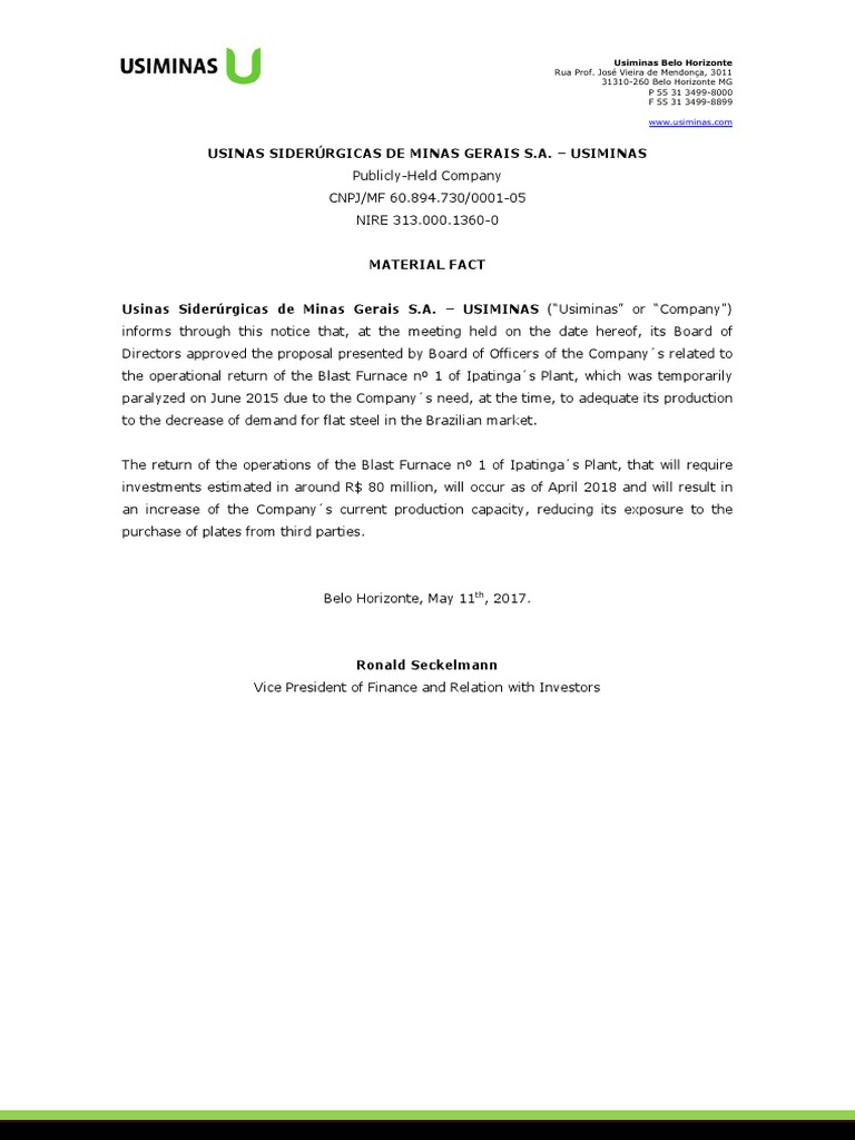 2017 05 11 Material Fact AF1 V2 | PDF