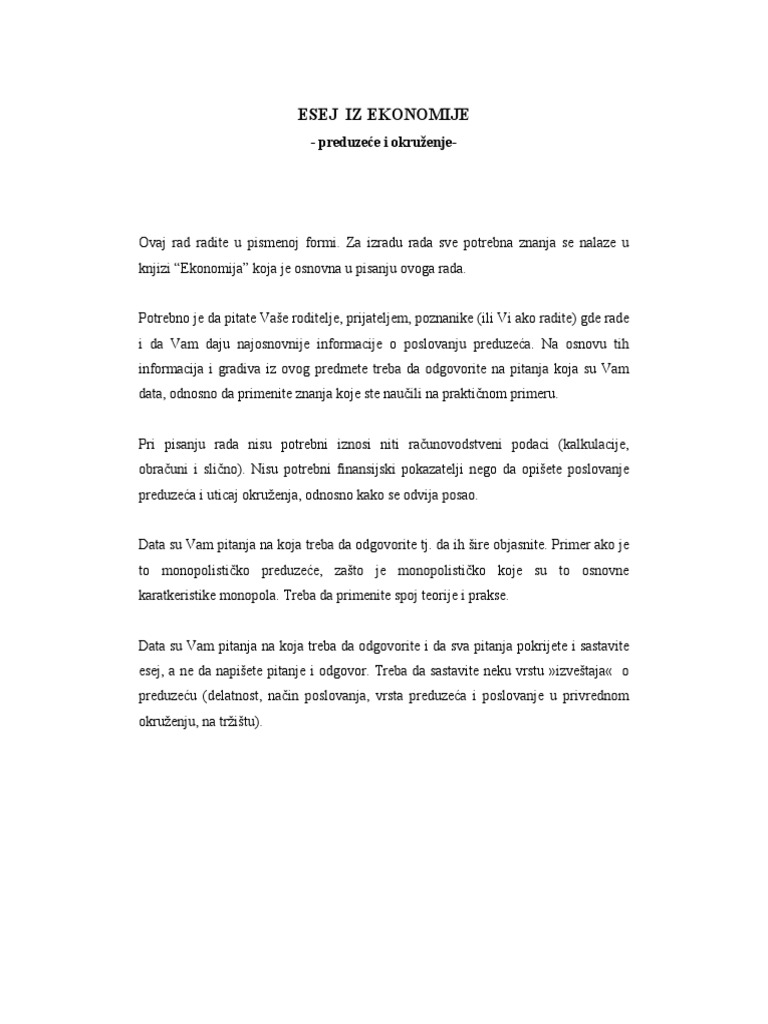 Uputstvo Za Esej PDF | PDF