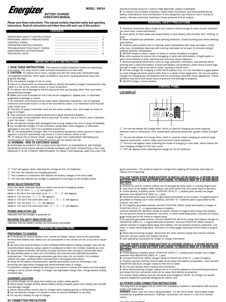 ENC4A Manual | PDF | Battery Charger | Battery (Electricity)