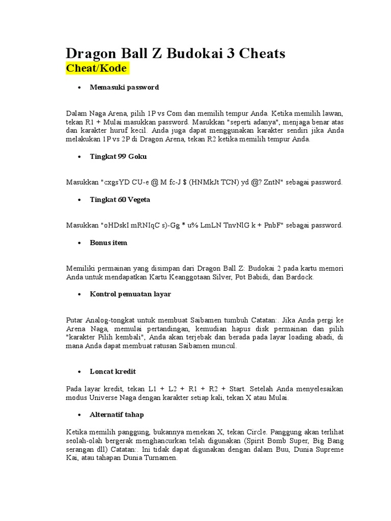 Cheat Dragon Ball Z Budokai 3 | PDF