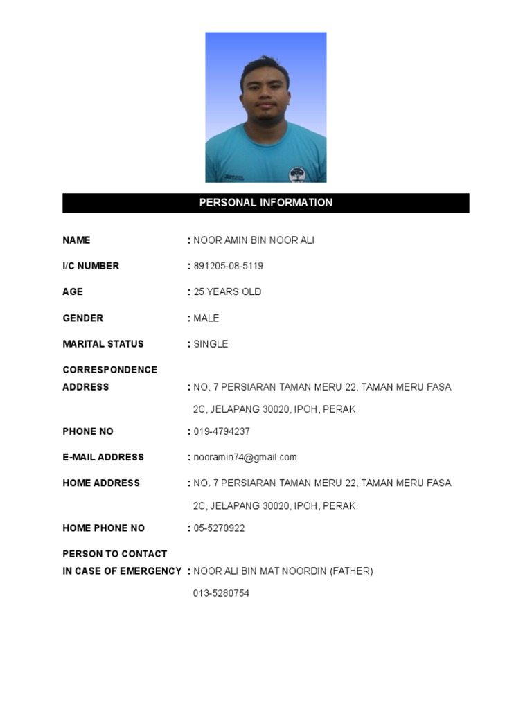 Personal Information: 2C, Jelapang 30020, Ipoh, Perak | PDF