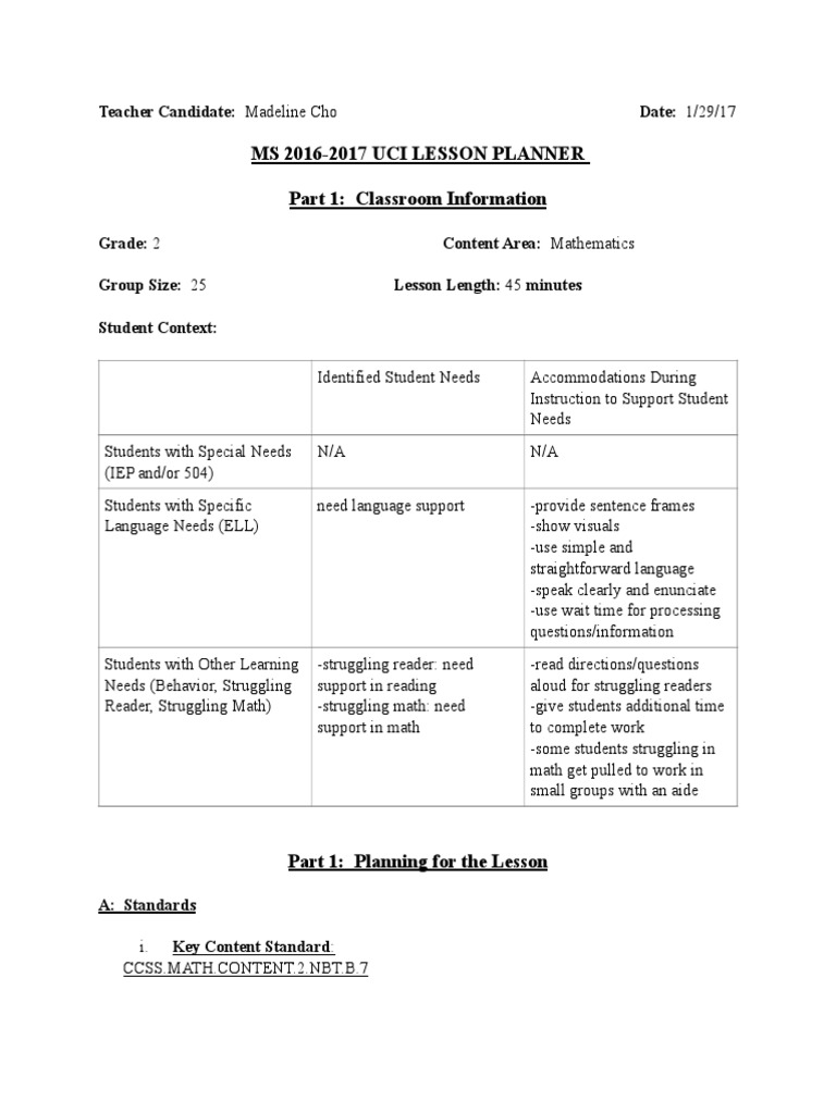 Addition With Regrouping Lesson Plan | PDF | Educational Assessment ...