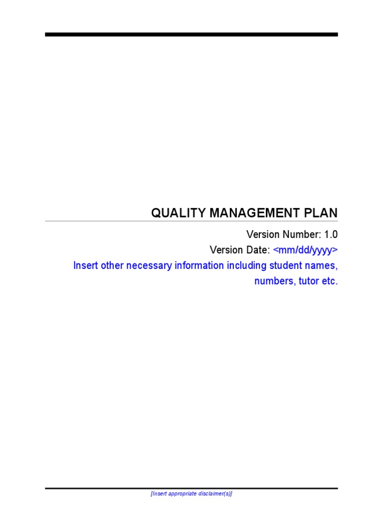 PPMP20008 Quality Management Plan Template | PDF | Benchmarking ...