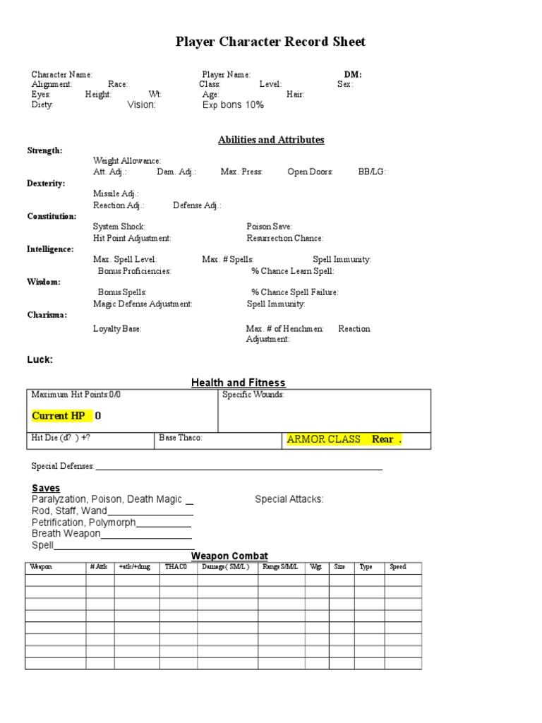 Player Sheet | PDF | Gaming | Role Playing Games