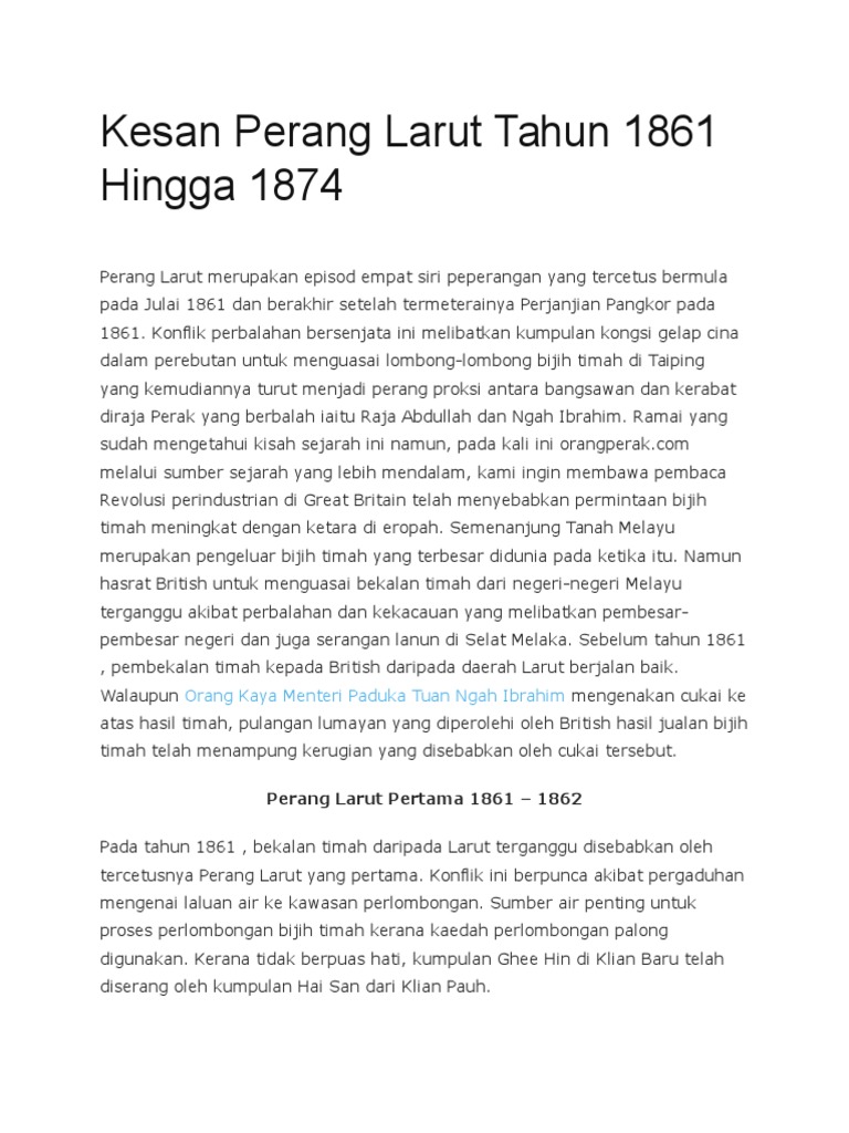 Kesan Perang Larut Tahun 1861 Hingga 1874 | PDF