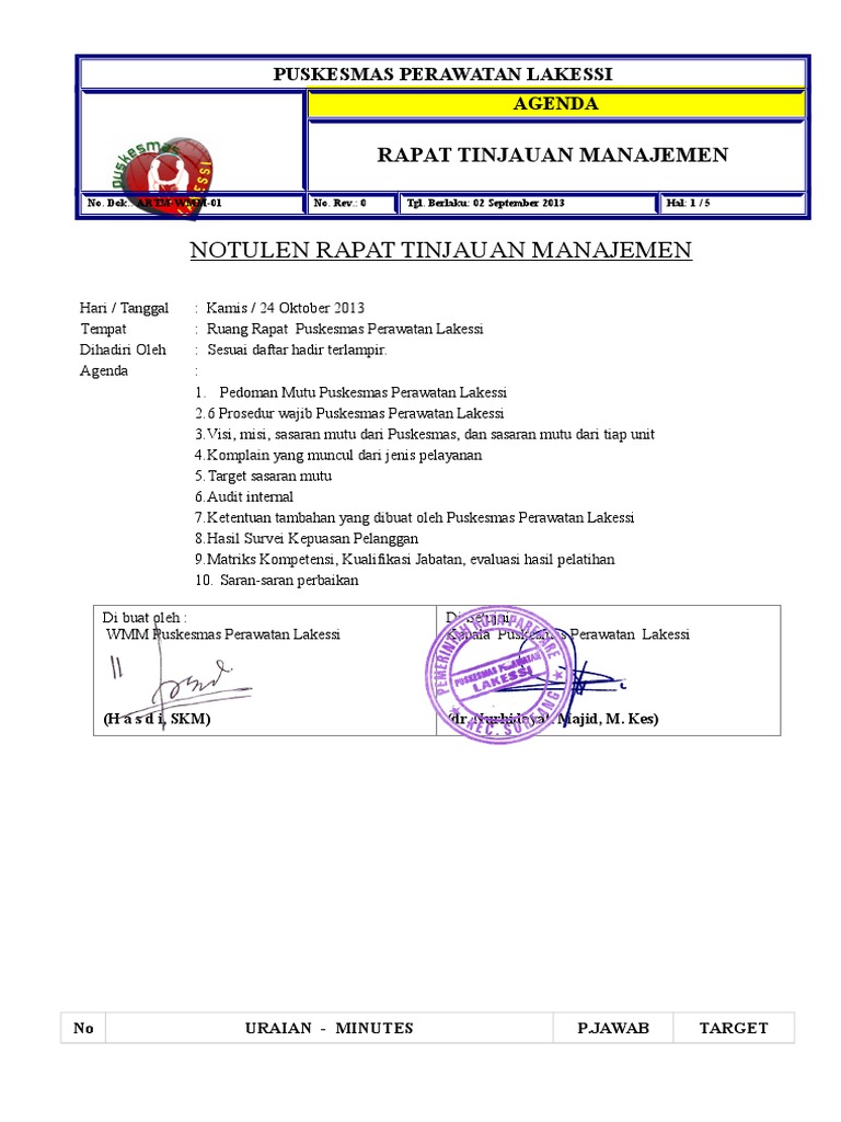 Notulen Rapat Tinjauan Manajemen | PDF