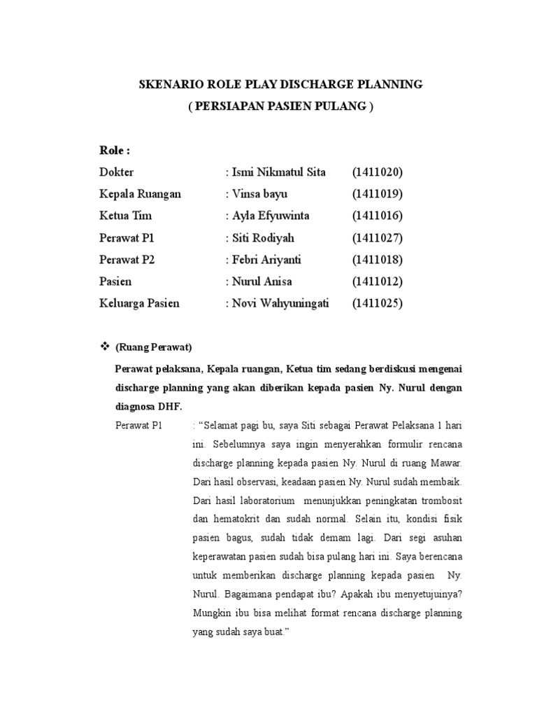 Skenario Role Play Discharge Planning | PDF