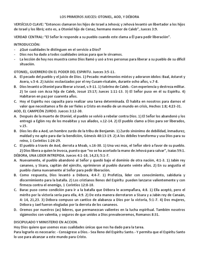 Los Primeros Jueces Otoniel Aod y Débora | PDF | Viejo Testamento ...