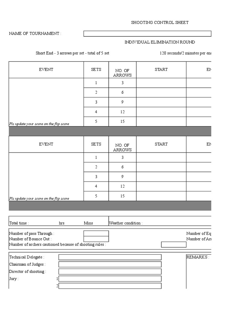Score Sheet Individual Elimination Round | Archery | Precision Sports