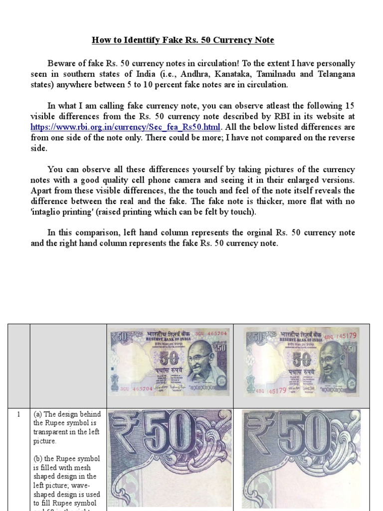 How To Identify Fake 50 Rupee Currency Notes | PDF | Rupee