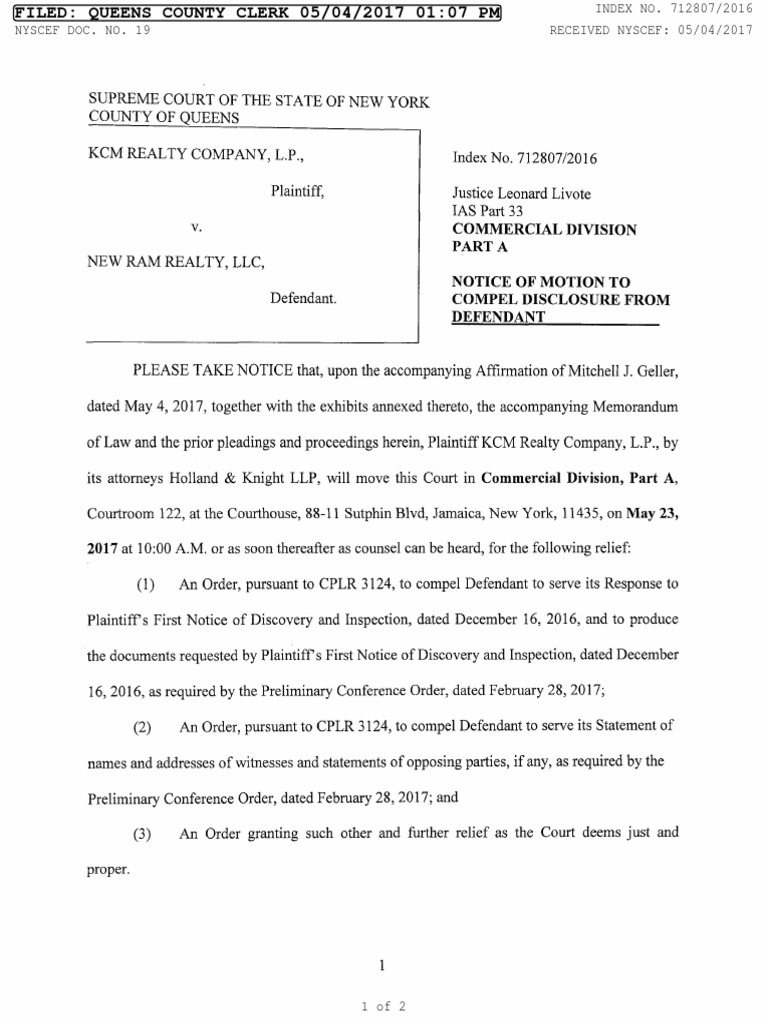 Notice of Motion To Compel Disclosure From Defendant | PDF | Discovery ...