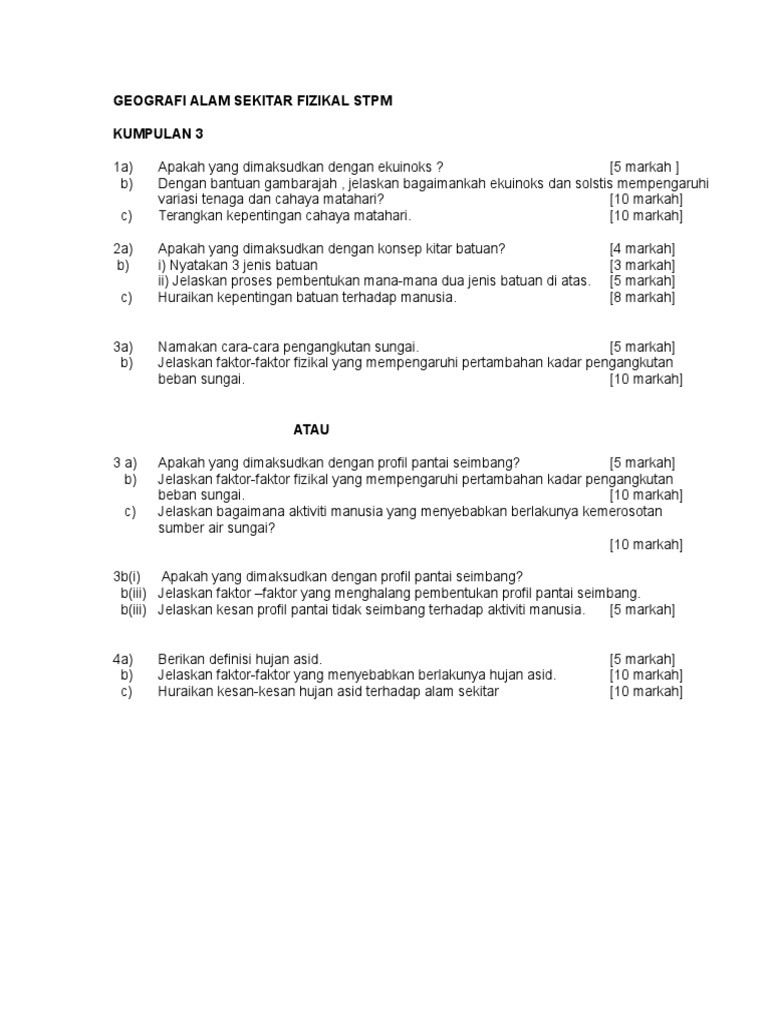 SOALAN Geografi Alam Sekitar Fizikal | PDF