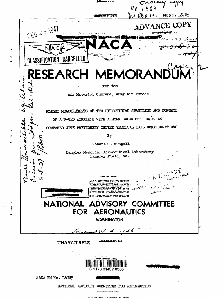 NACA RM L6J25 Rudder Tests | PDF | Empennage | Airplane